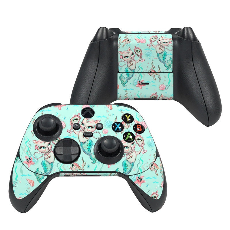 Merkittens with Pearls Aqua - Microsoft Xbox Series X Controller Skin